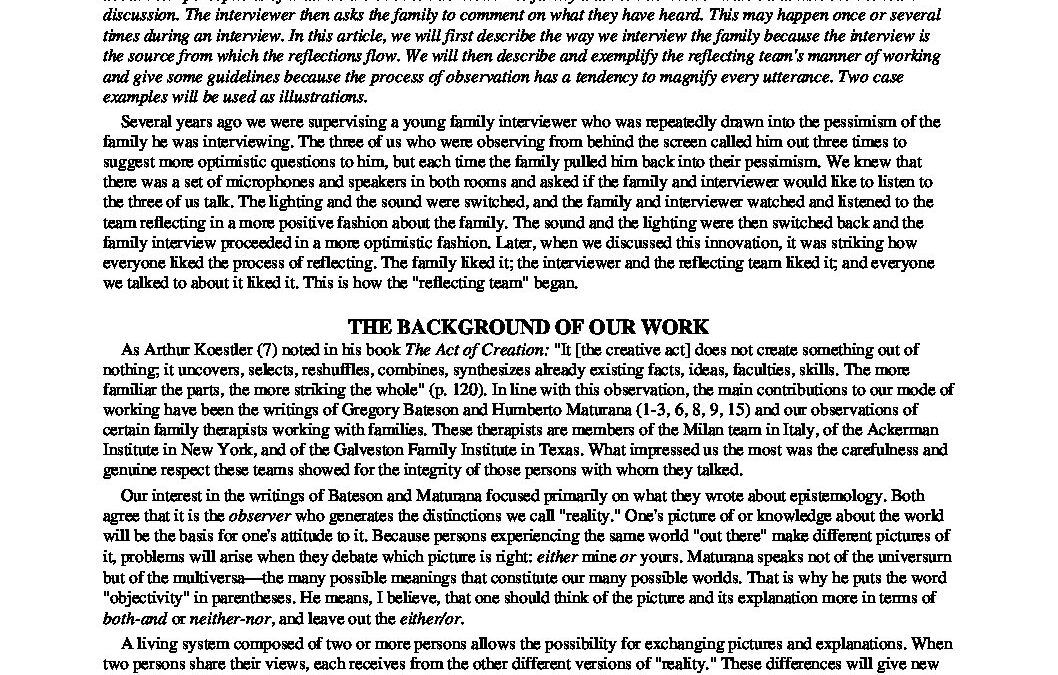 The Reflecting Team - Dialogue and Meta-Dialogue in Clinical Work ...